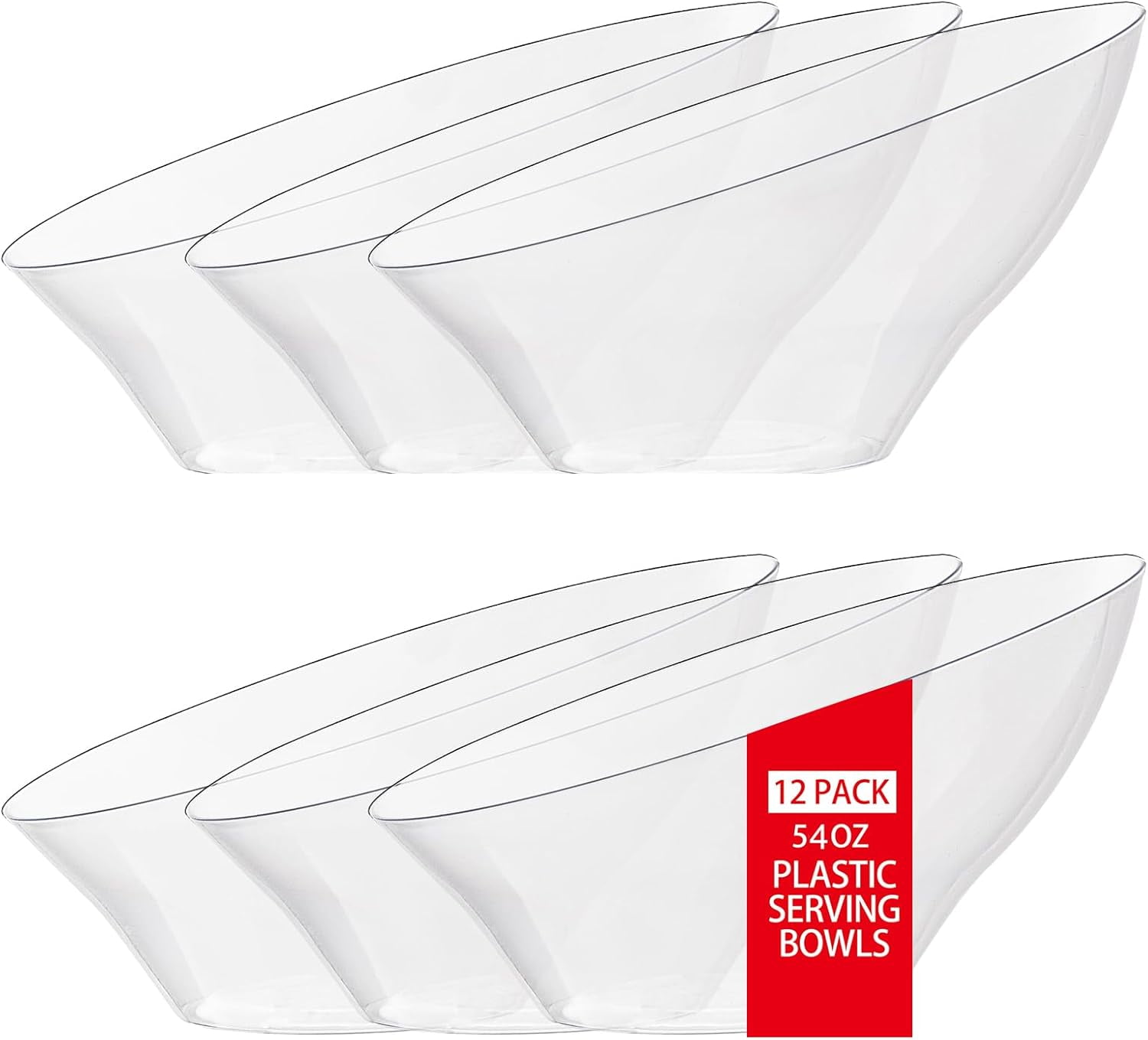 54 OZ Clear Plastic Serving Bowls (12 Pack) - Angled Serving Bowls ...