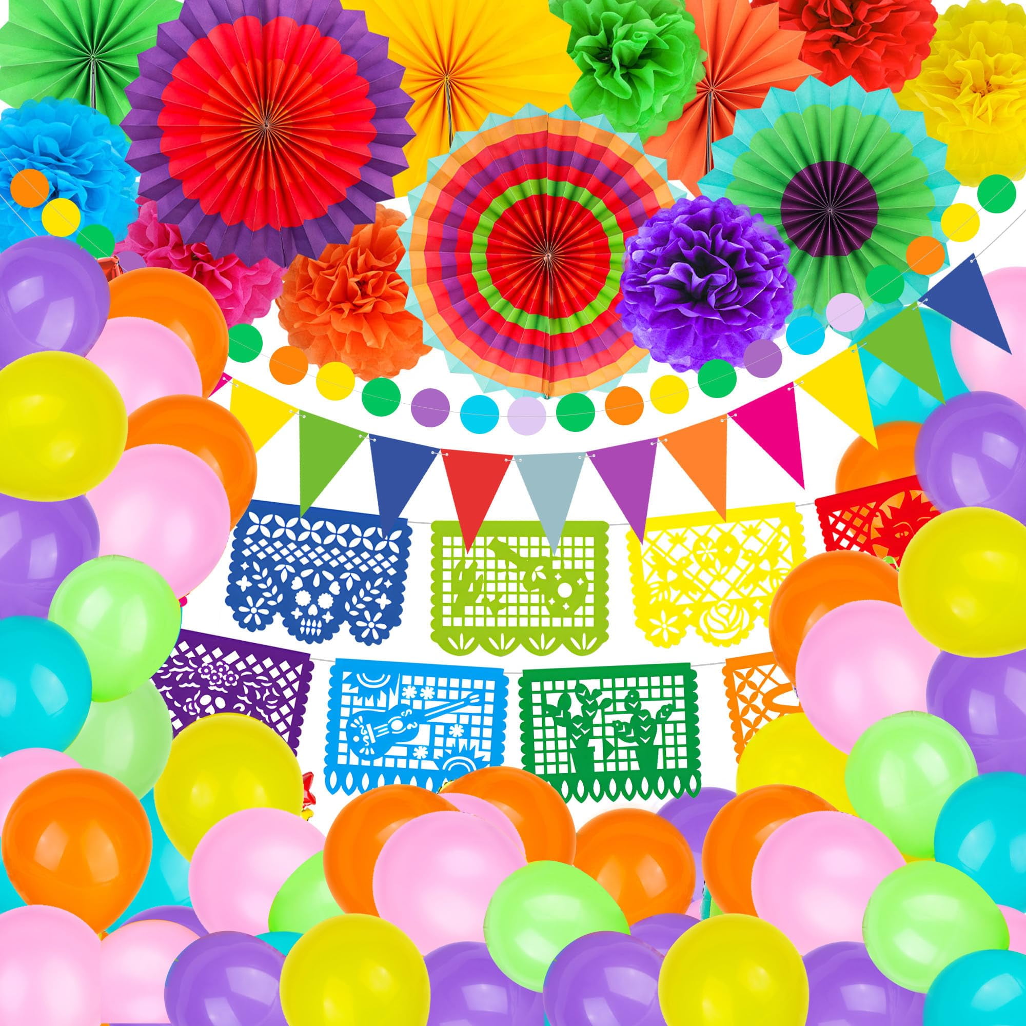 54 PCS Mexican Fiesta MSF2 Party Decorations Fiesta Paper Pom Poms ...