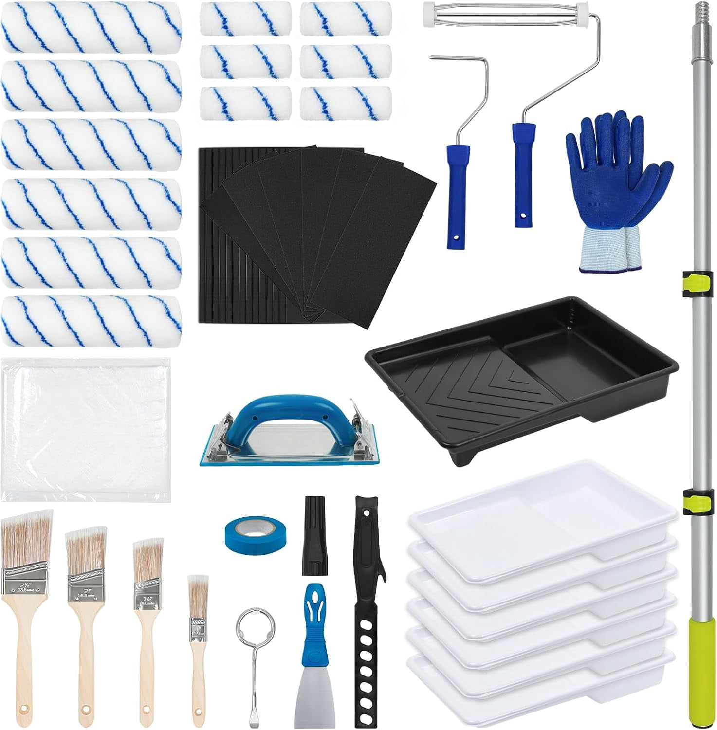54 PCS Paint Roller Kit with Extension Pole, All-in-One Painting ...