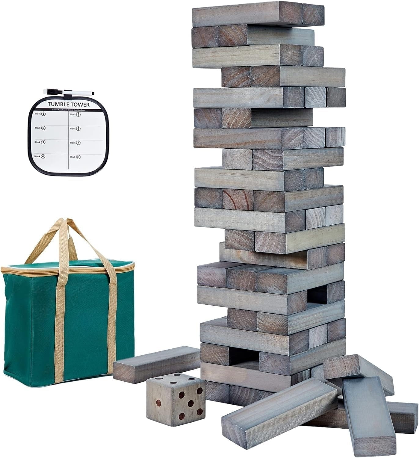 54 PCS Tumble Timber Set [Up to 3.2FT], Pine Wooden Tumble Tower Game ...