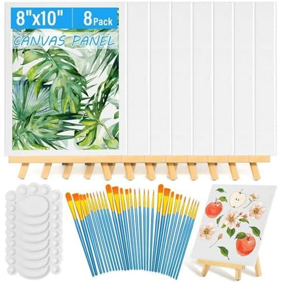 54 Pack Canvas with Easel Set 8 x 10 Inch Canvas Boards with Wooden ...