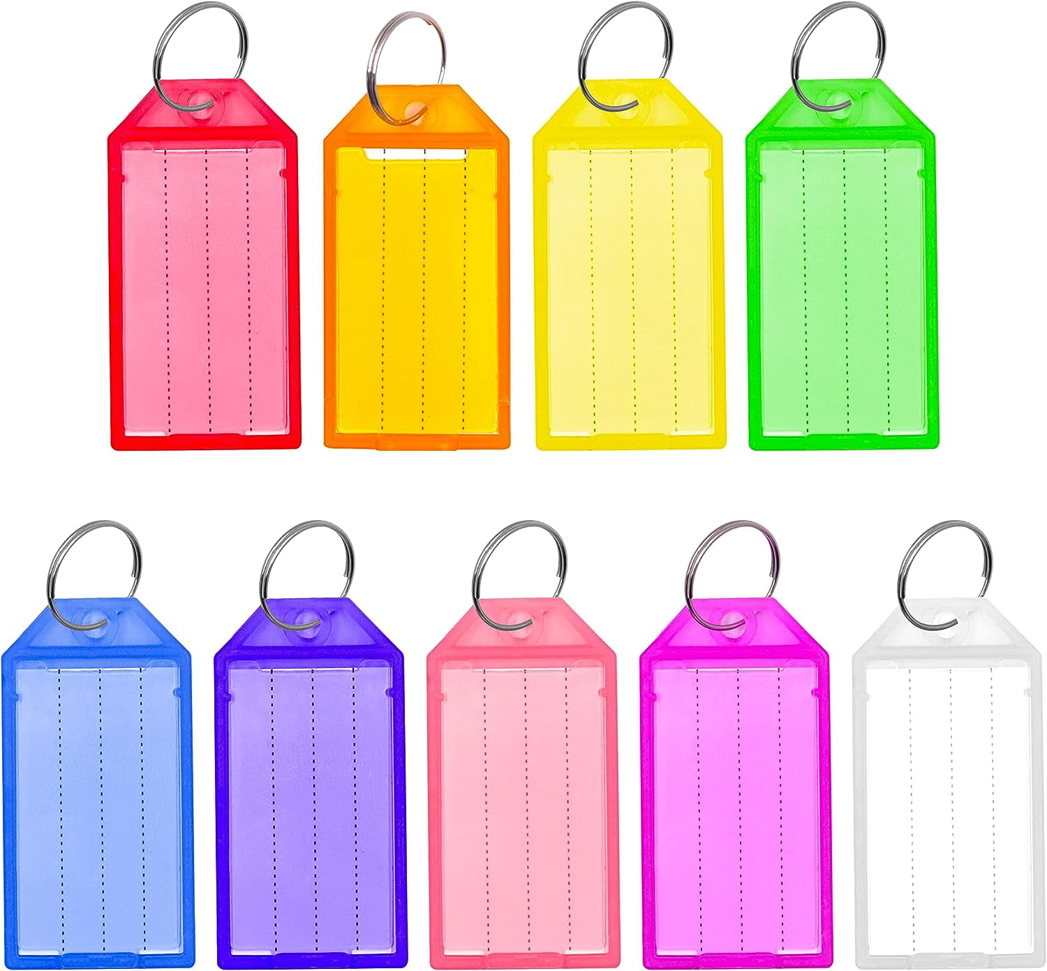 54 Pack Plastic Key Tags Split Ring Labels Window in Assorted 9 Colors ...