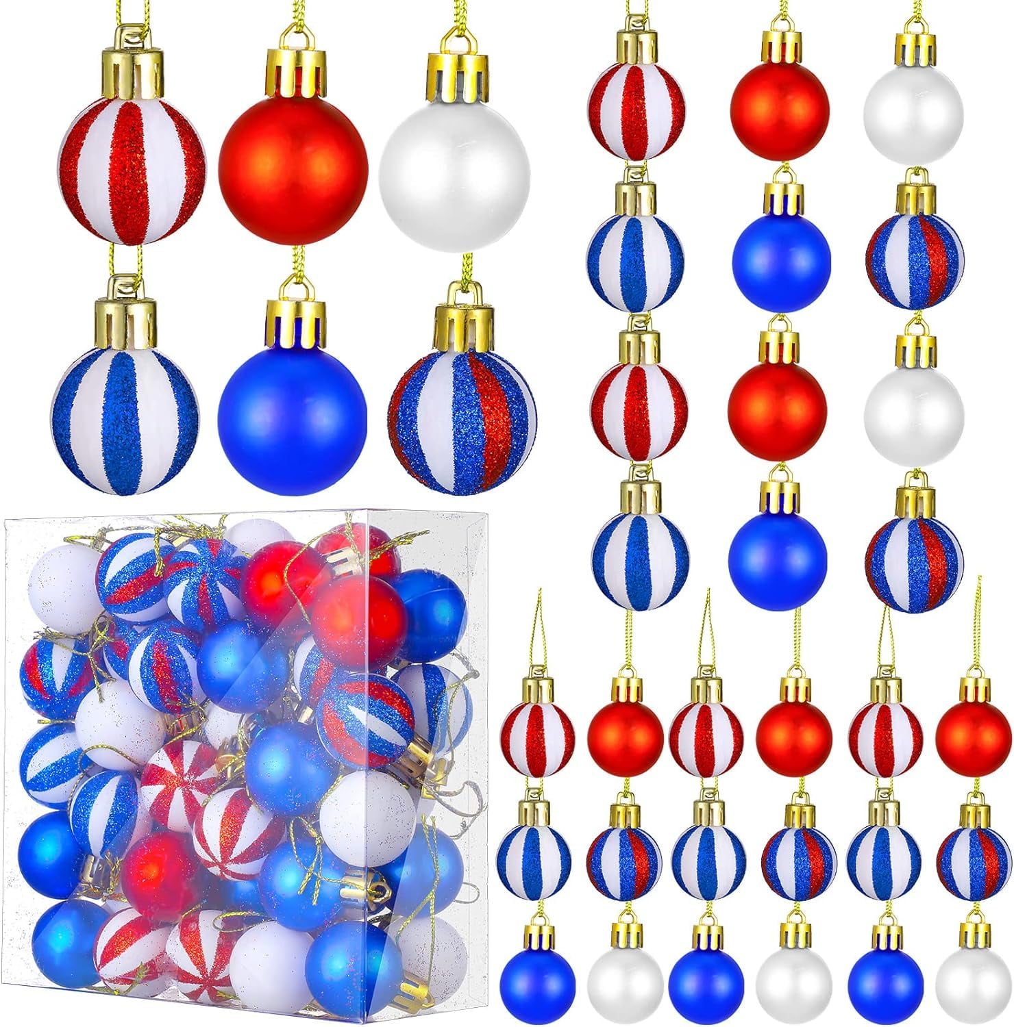 54 Pcs 4th of July Ball Ornaments for Tree Red White and Blue ...
