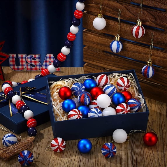 54 Pcs 4th of July Tree Decorations, Patriotic Hanging Ball Ornaments ...