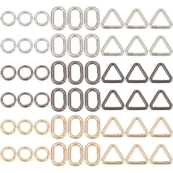 54 Pcs 9 Styles Alloy Spring Rings Metal Buckles O/Oval/Triangle Spring ...