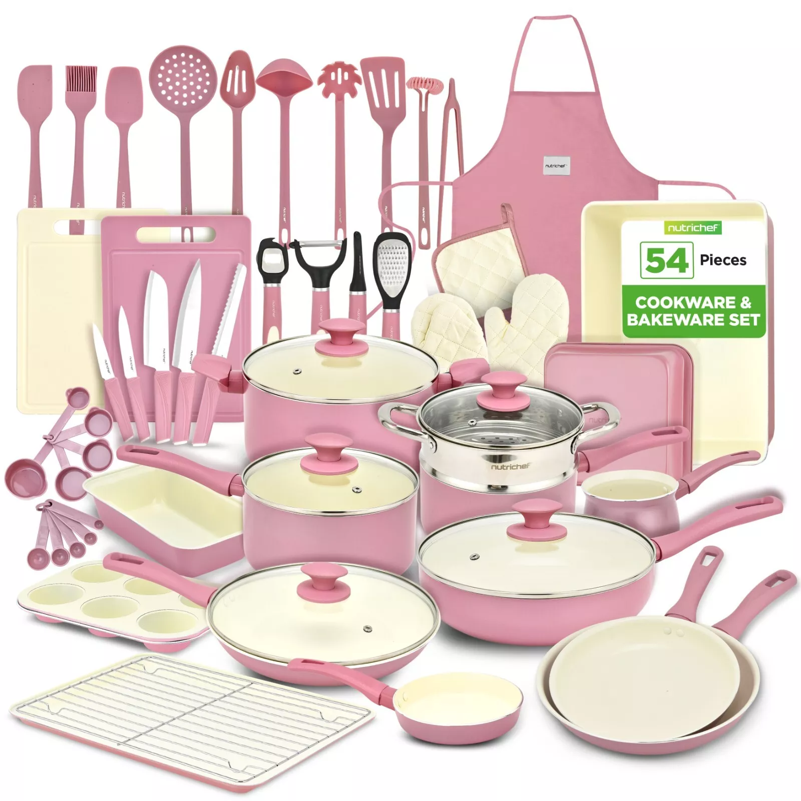 54-Pcs Home Kitchen Cookware High-Quality Ceramic (Blush Pink ...