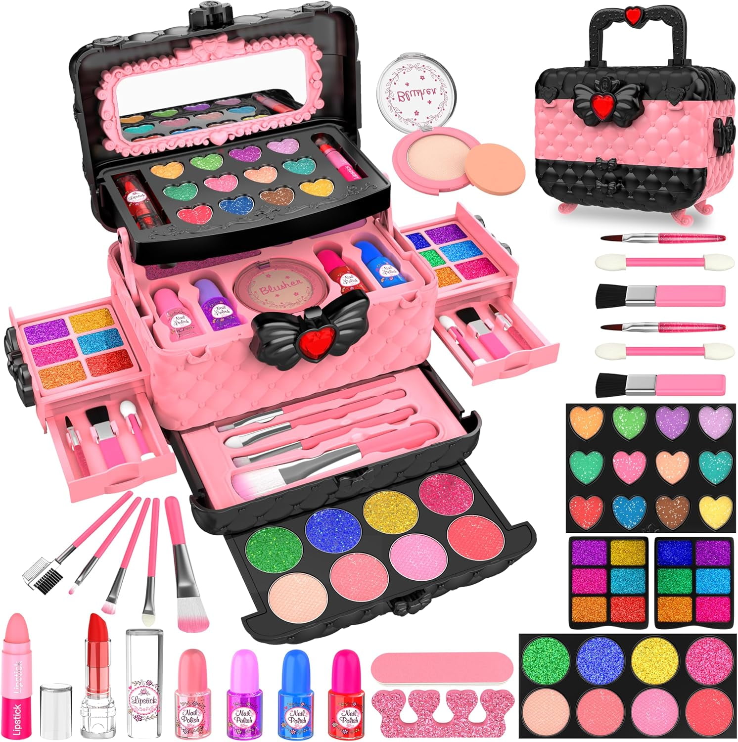 54 Pcs Kids Makeup Kit for Girls, Princess Real Washable Pretend Play ...
