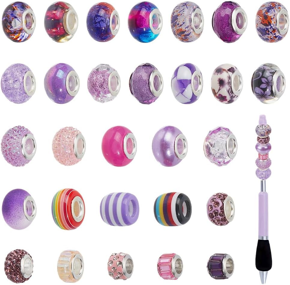 54 Pcs Large Hole Beads for Pens Focal Beads 13.4 mm European Beads for ...