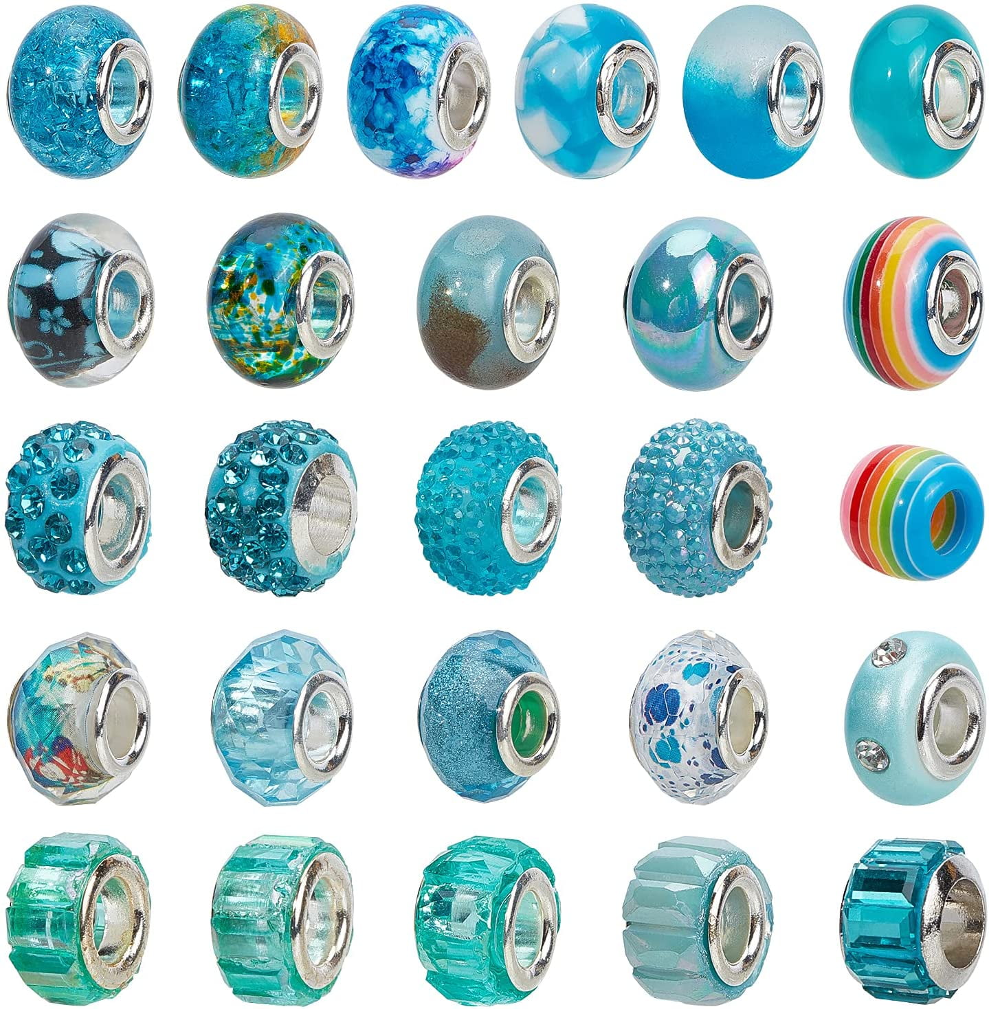 54 Pcs Mixed Style and Colors European Beads, Rhinestone Large Hole ...