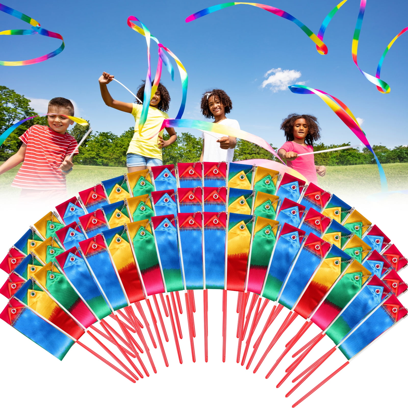 54 Pcs Ribbon Dancing Wand for Kids Colorful Dance Ribbon Reusable ...