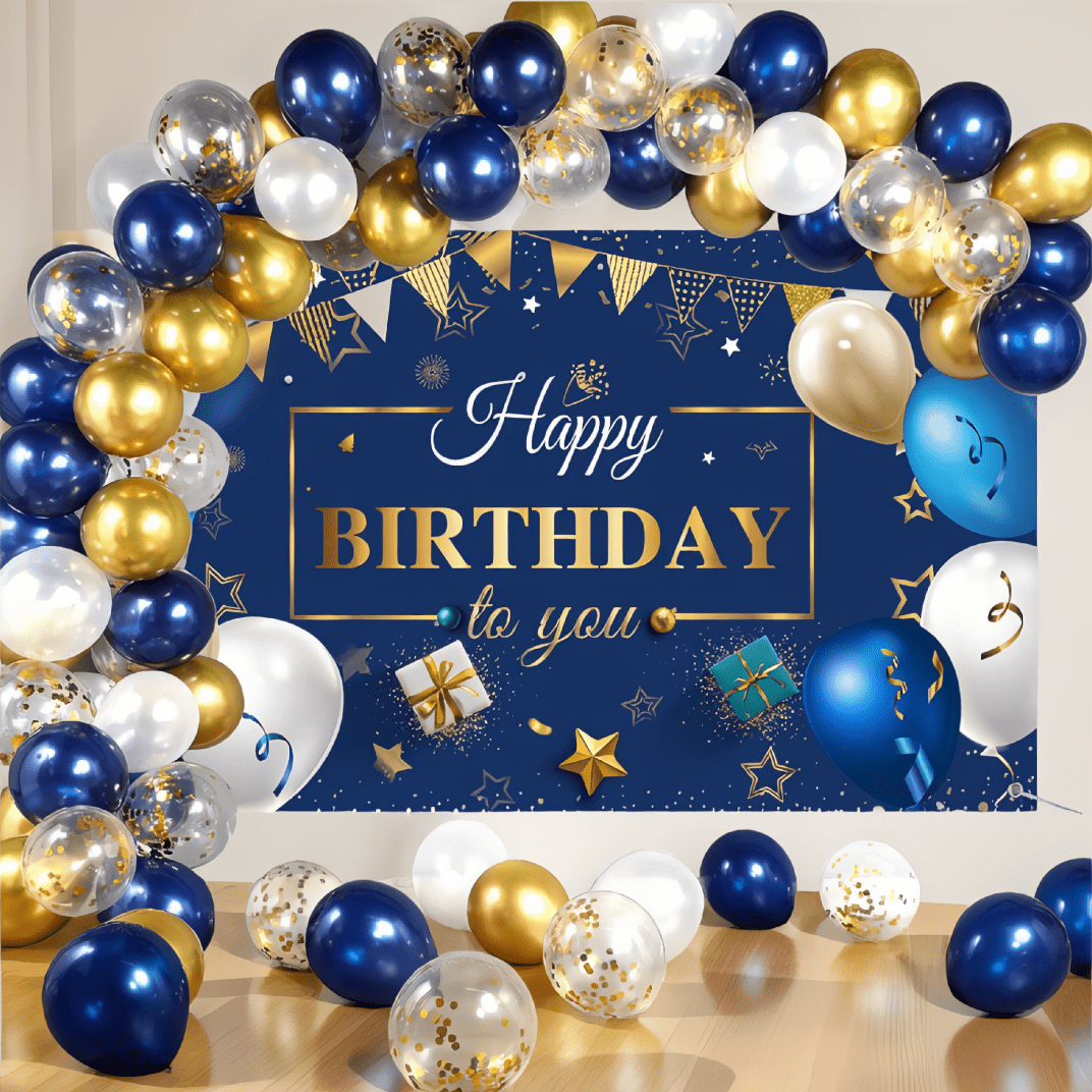54-Piece Navy Blue and Birthday Party Decoration Kit with Backdrop ...