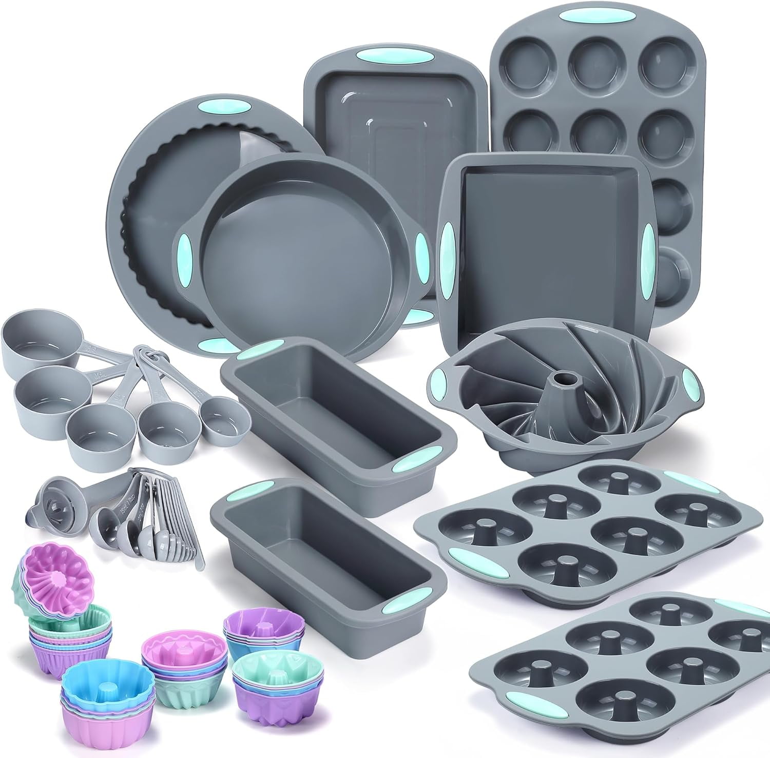 54-Piece Silicone Baking Set with Cake Molds, Loaf Pan, Muffin Pans ...