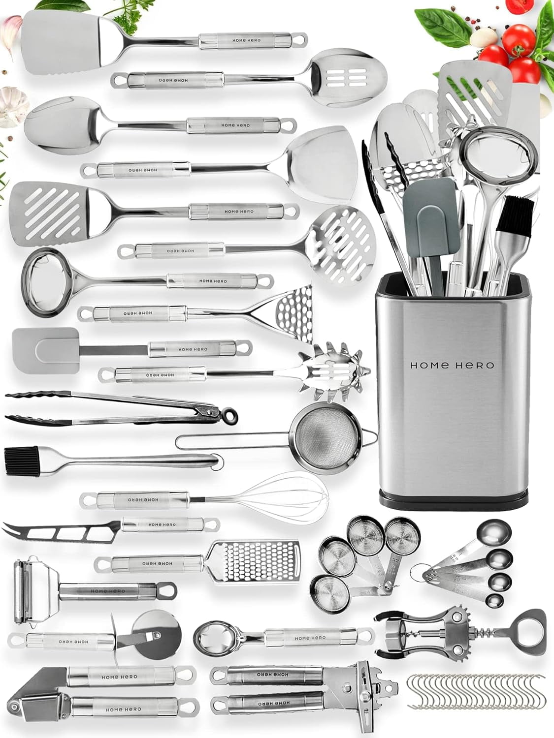 54-Piece Stainless Steel Kitchen Utensils Set - Heat-Resistant Nonstick ...