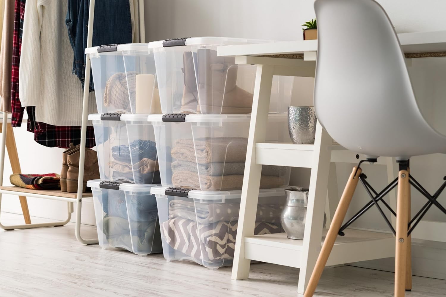 54 Qt Stackable Plastic Storage Bins with Lids, 6 Pack - BPA-Free, Made ...