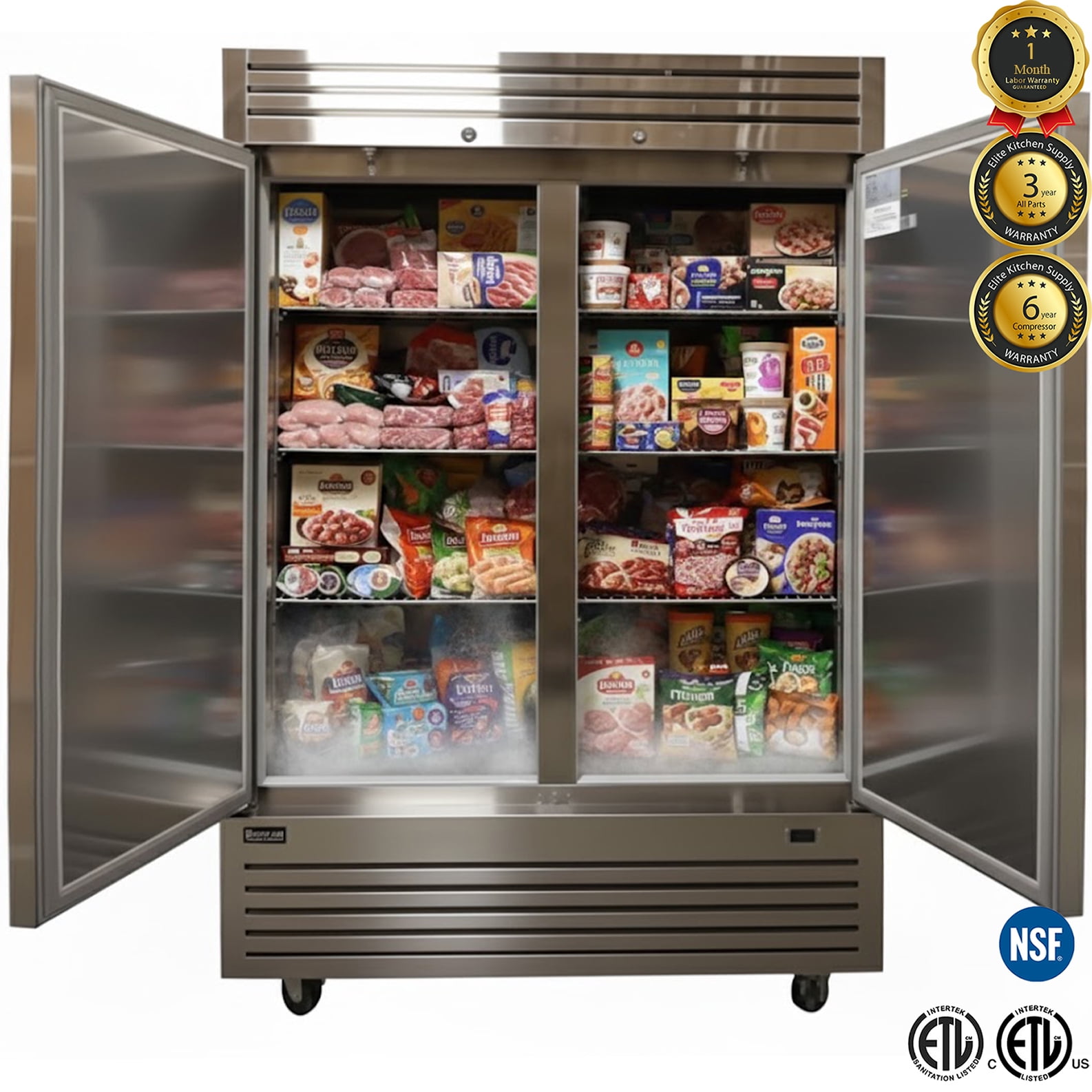 54" Reach-In 2-Door Commercial Freezer, 42 cu.ft, Stainless Steel, 115V ...