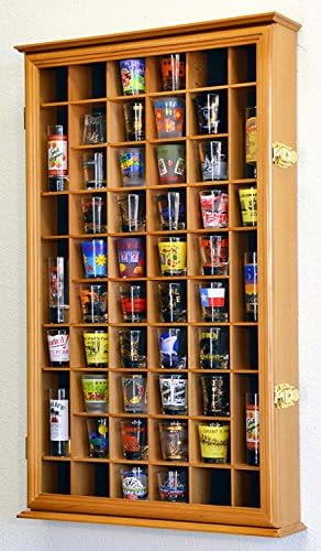 54 Shot Glass Shotglass Shooter Display Case Holder Cabinet Wall Rack w ...