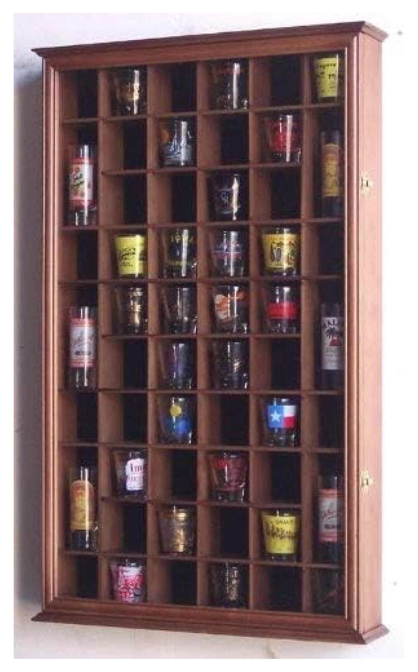 54 Shot Glass Shotglass Shooter Display Case Holder Cabinet Wall Rack w ...