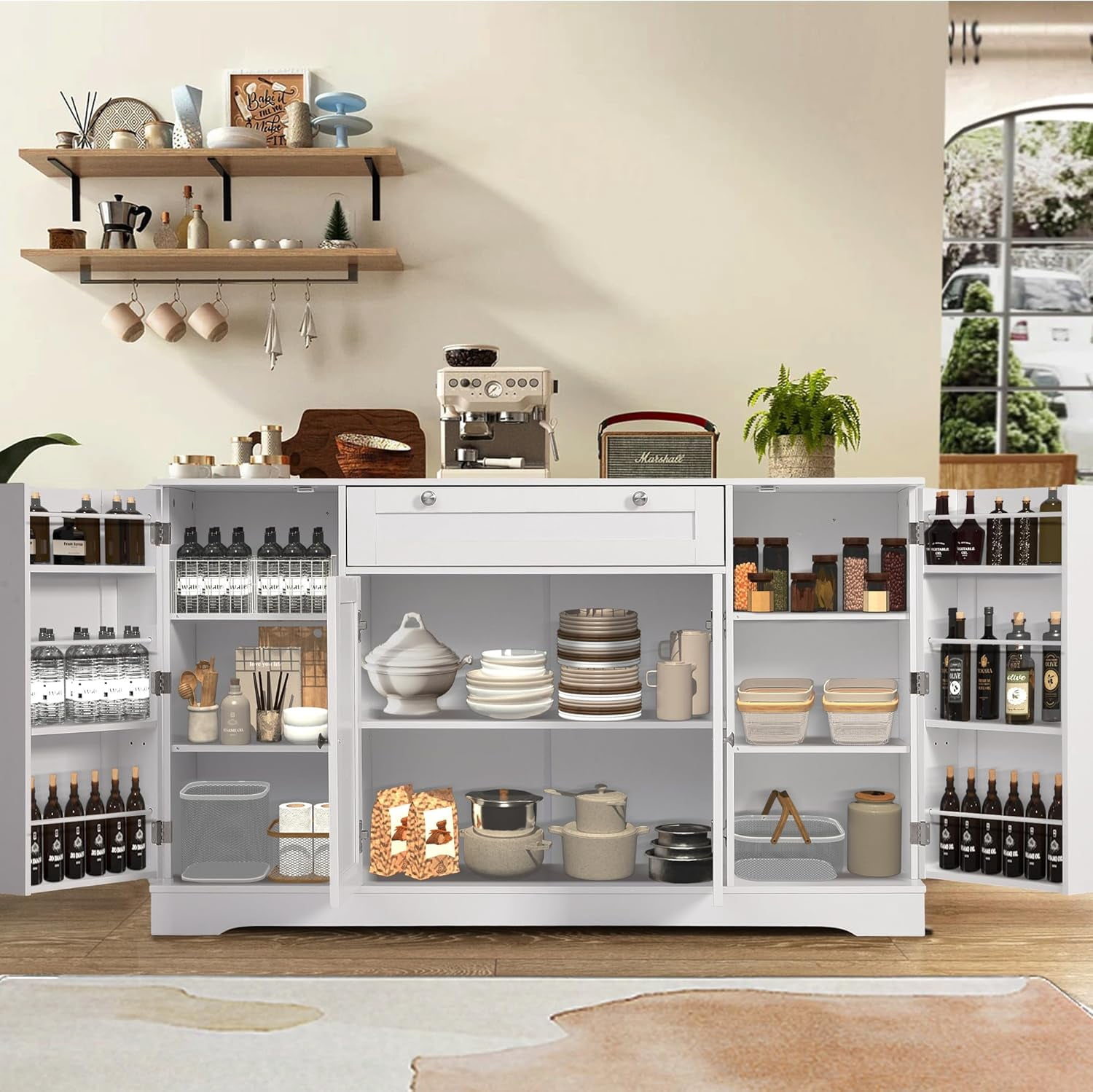 54" Sideboard Buffet Cabinet with Storage, Farmhouse Kitchen Storage ...