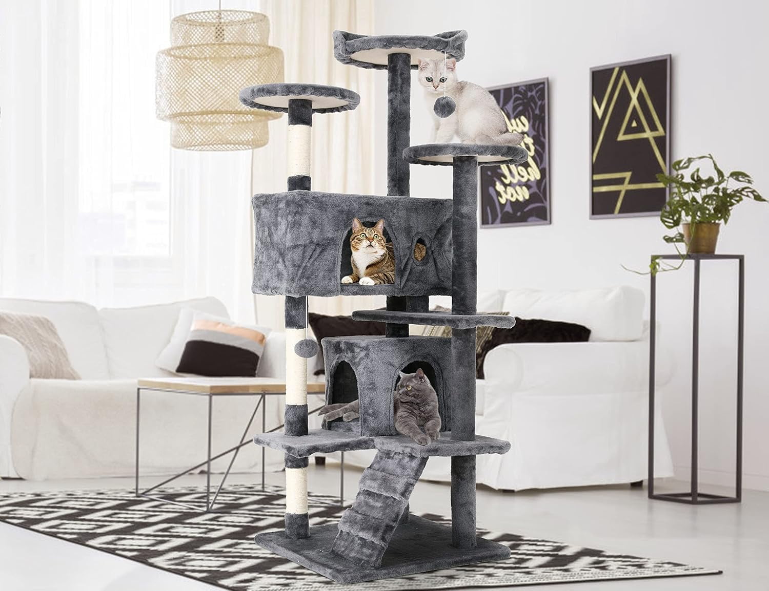 54'' Tall Cat Tree for Indoor Cats, Multi-Level Cat Furniture with 3 ...