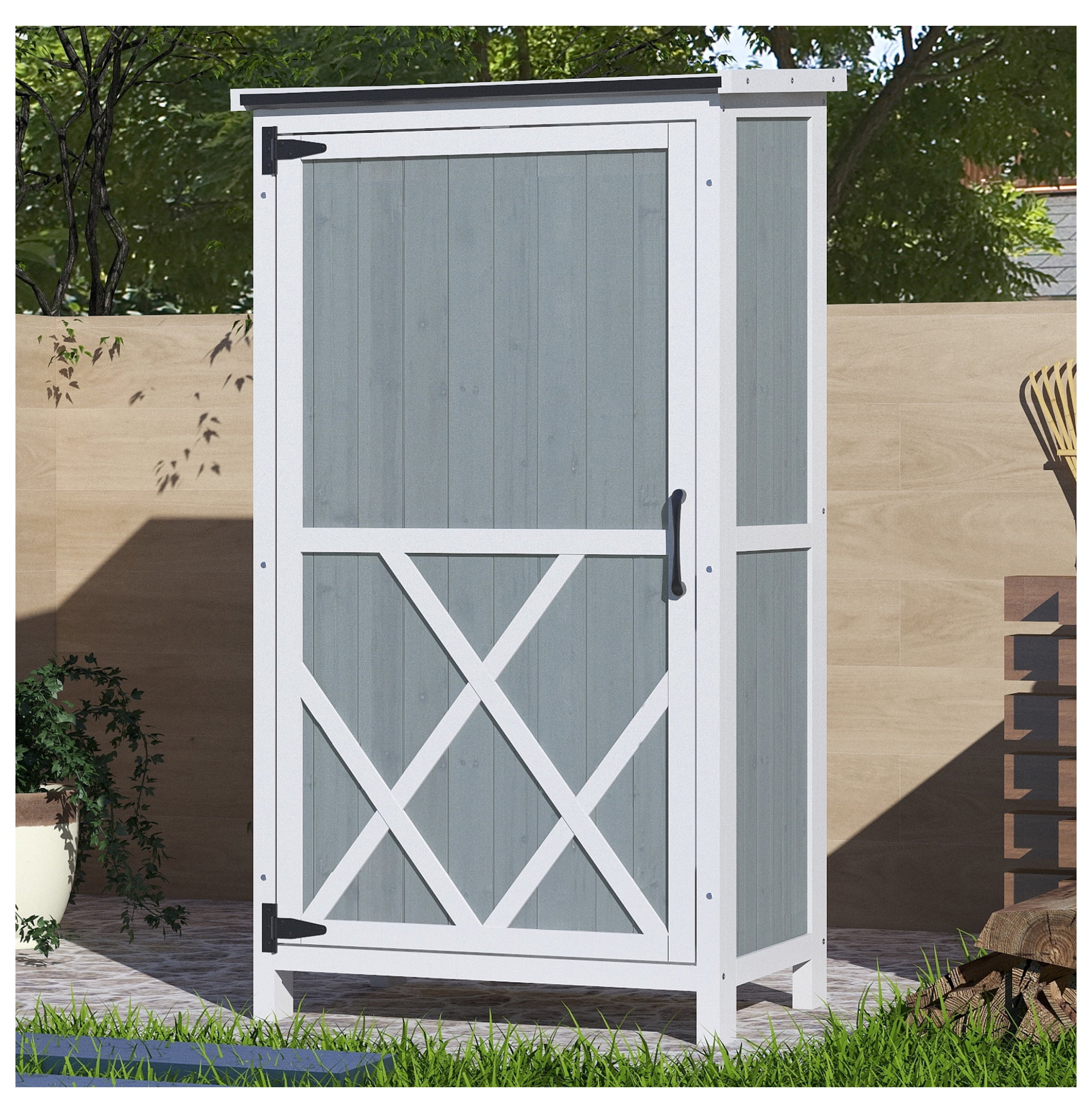 54" Two-Tone Storage Shed - Gray & White Design with Sloped Roof & 5 ...