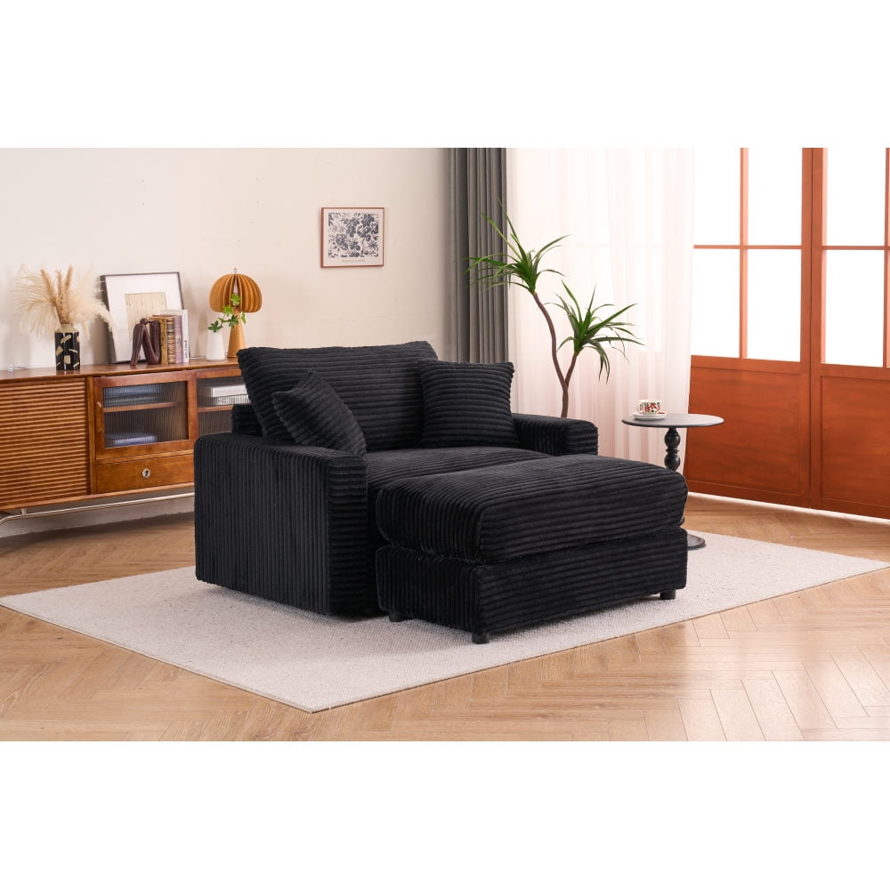 54''W Oversized Chaise Lounge Chair Indoor with Ottoman, Corduroy ...