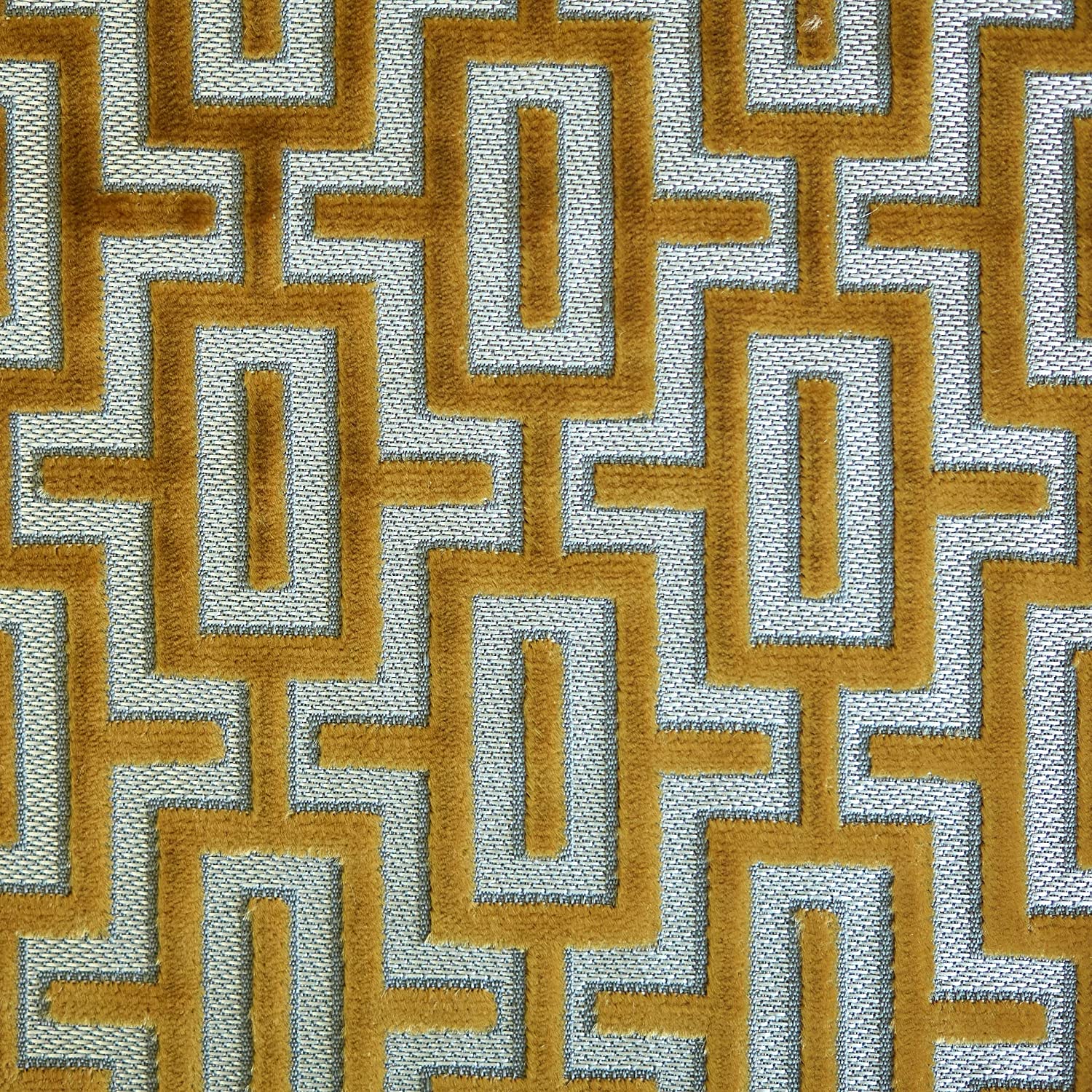 54" Wide Drapery Upholstery Cut Velvet Geometric Fabric Gold Color by ...