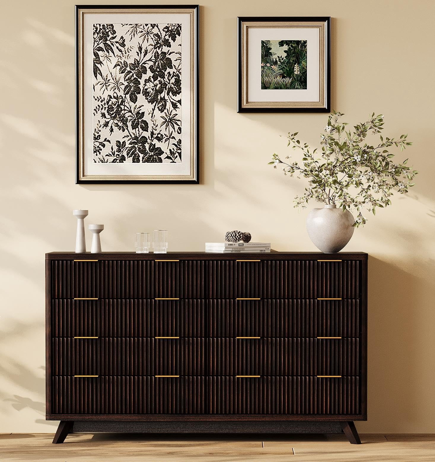 54" Wide Fluted Dresser with 8 Drawers, Modern Wood Chest of Drawers ...
