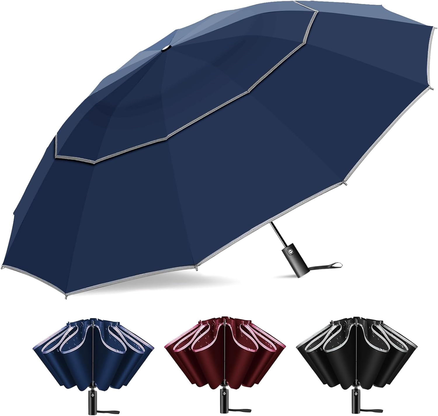 54" Windproof Umbrella - Automatic Open/Close, Double Canopy with 12 ...