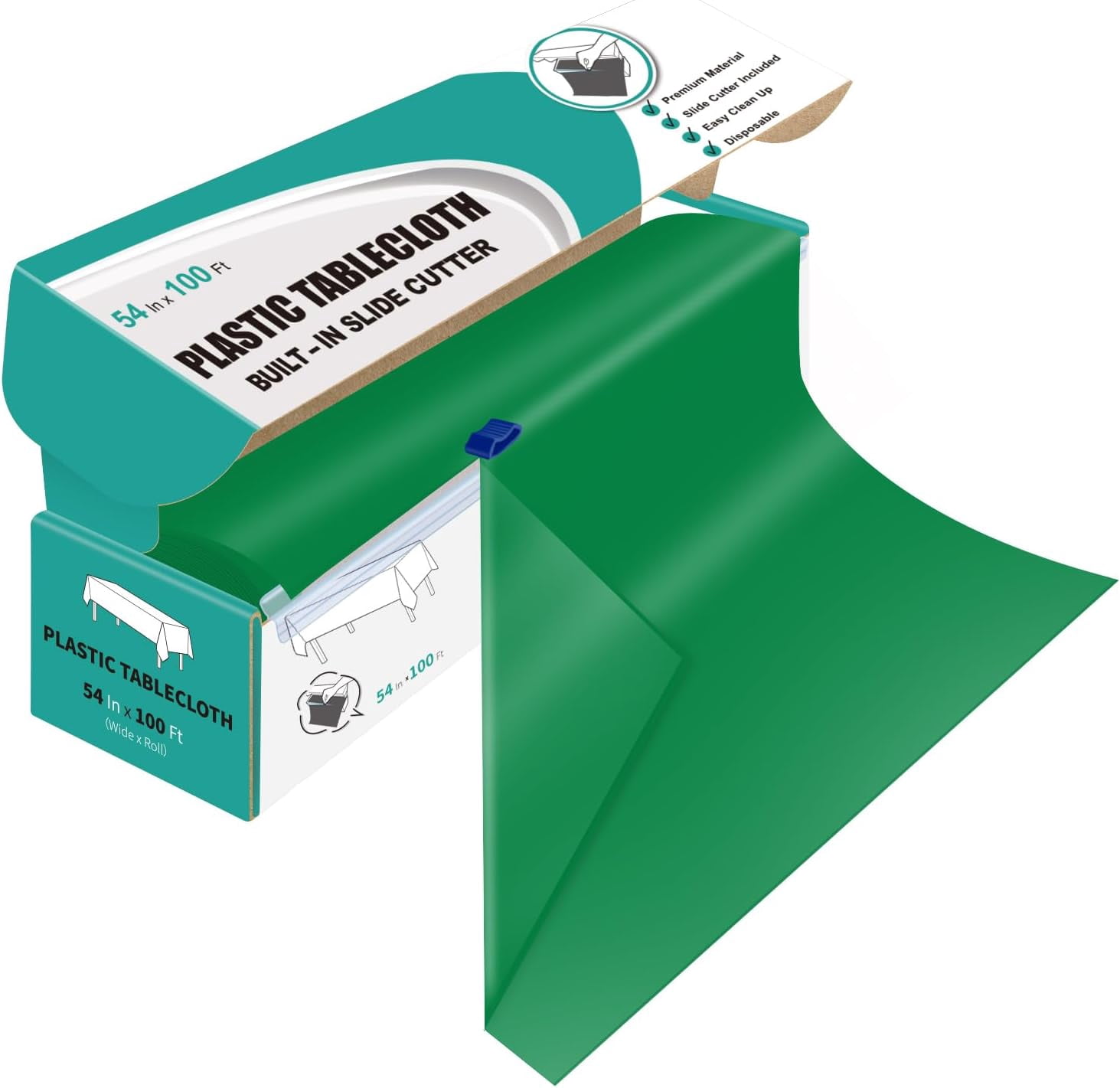 54" X 100' Plastic Tablecloth Roll Green Disposable Plastic Table Cover ...