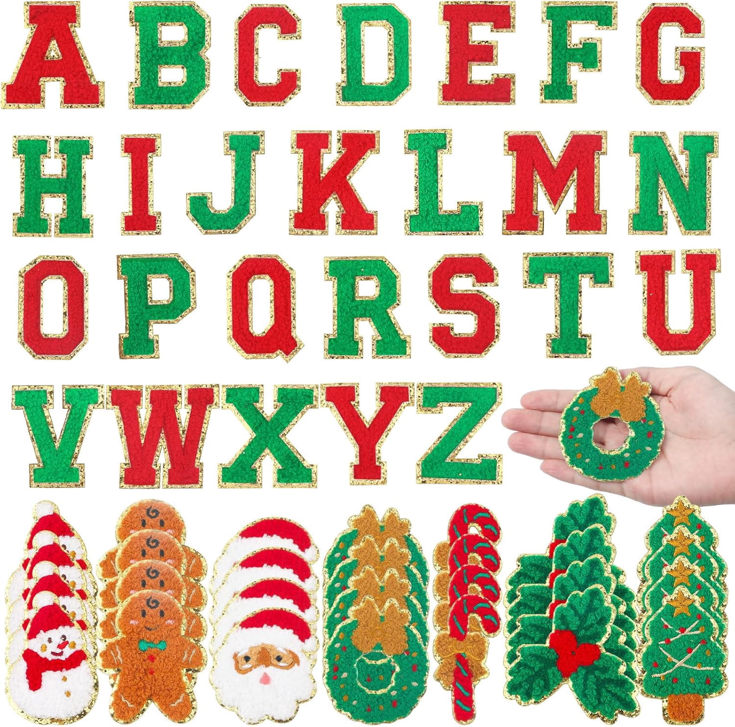 54 count Iron Patches Self Winter Chenille Letter Patches Xmas Iron ...