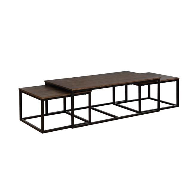 54 in. Arcadia Acacia Wood Coffee Table with Nesting Tables, Antiqued ...