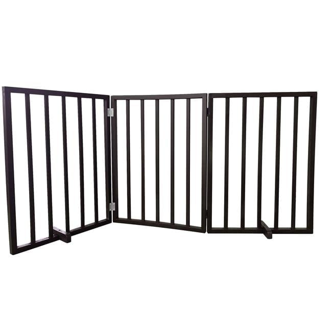 54 in. Freestanding 3-Panel Folding Wood Pet Gate - Brown - Walmart.com