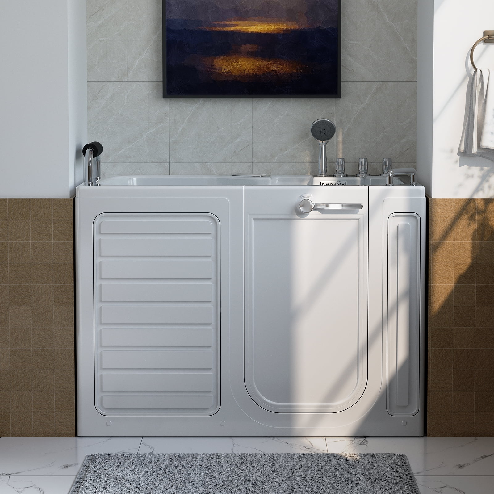 54 in. Right Drain Whirlpool Walk-in Massage Bathtub with Outward ...