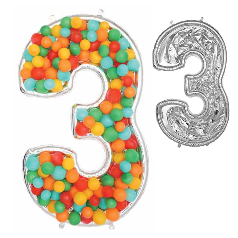 54 inch Balloonformz Mosaic Number 3 - Silver Foil Mylar Balloon ...