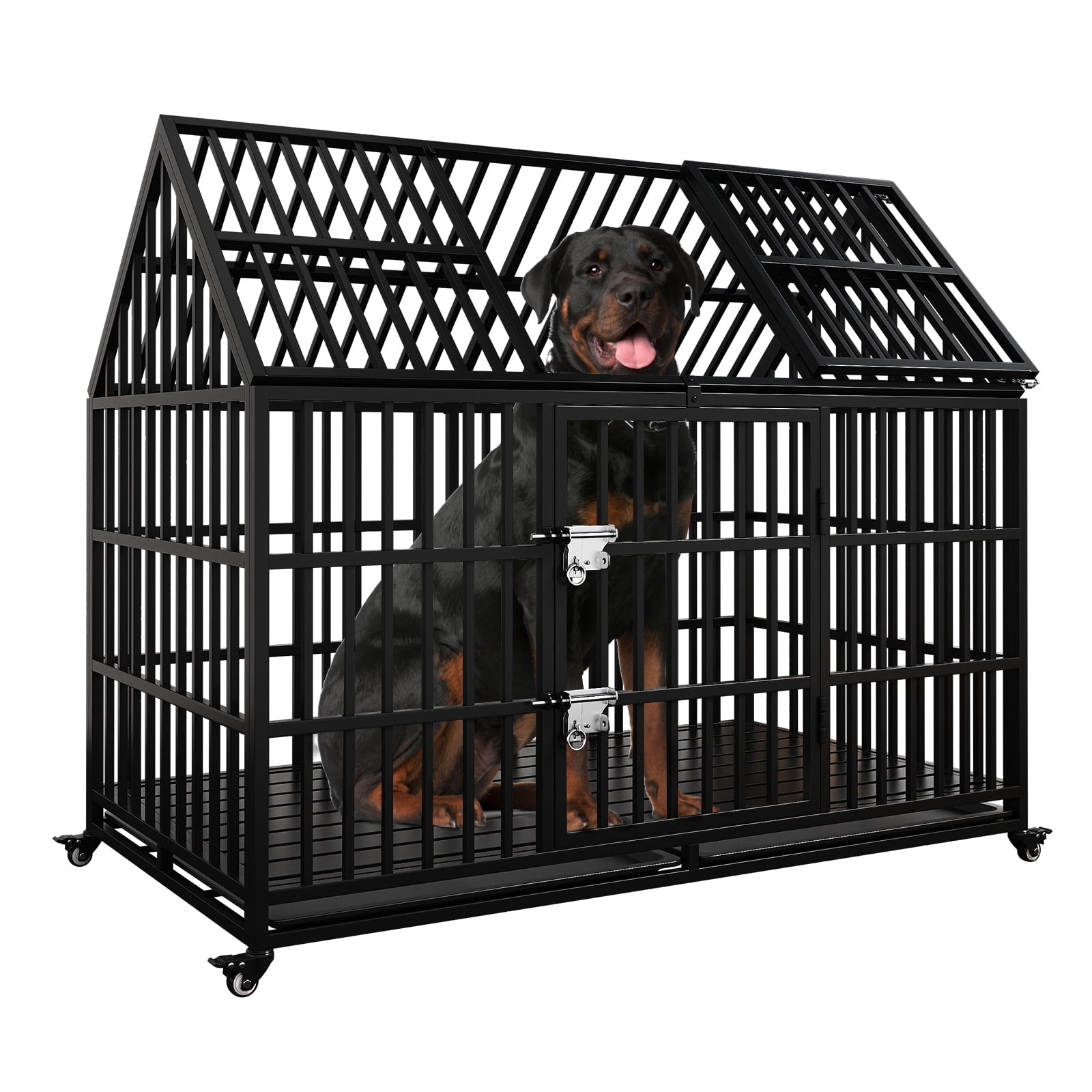 54 inch Heavy Duty Indestructible Dog Crate, Escape Proof Dog Cage ...