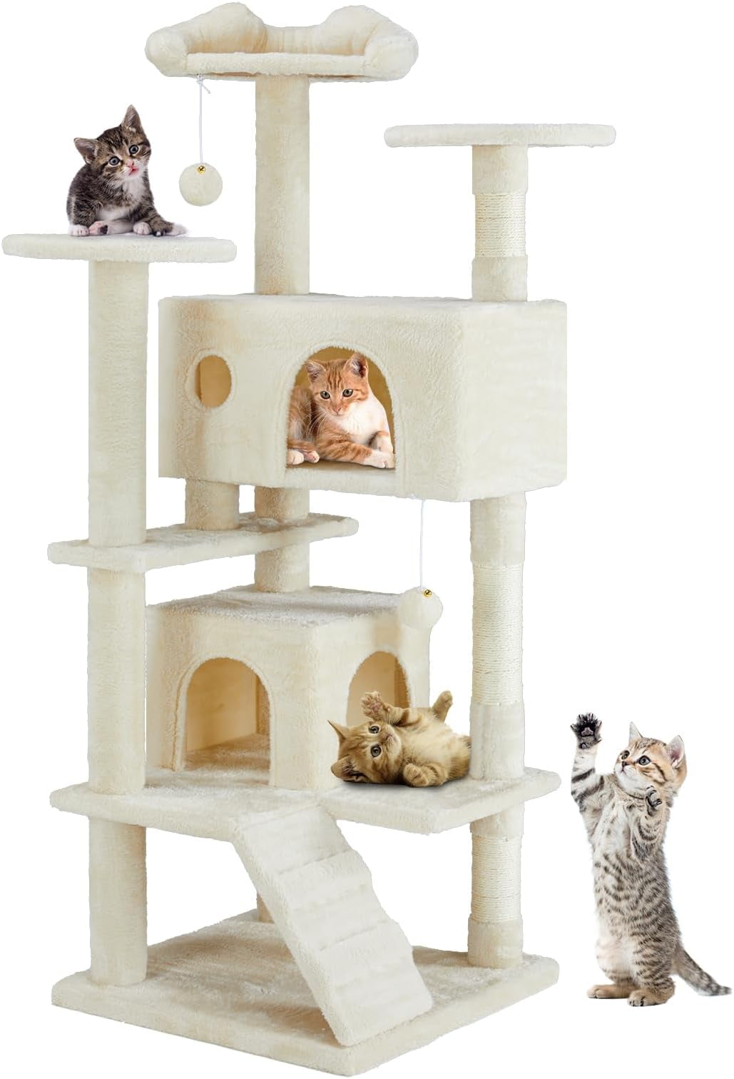 54-inch Indoor Tree Tower -Multi-Level Pet House for Large Cats with 2 ...