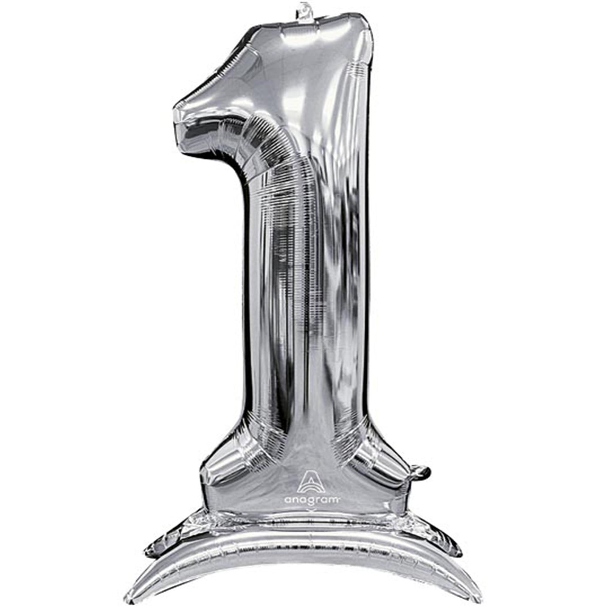 54 inch Stand-Up Numberz 1 - Silver (Air-Fill Only) Foil Mylar Balloon ...