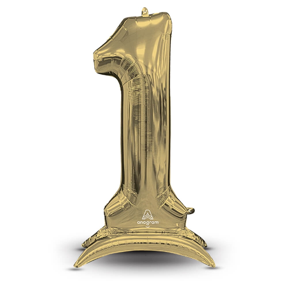 54 inch Stand-Up Numberz 1 - White Gold (Air-Fill Only) Foil Mylar ...