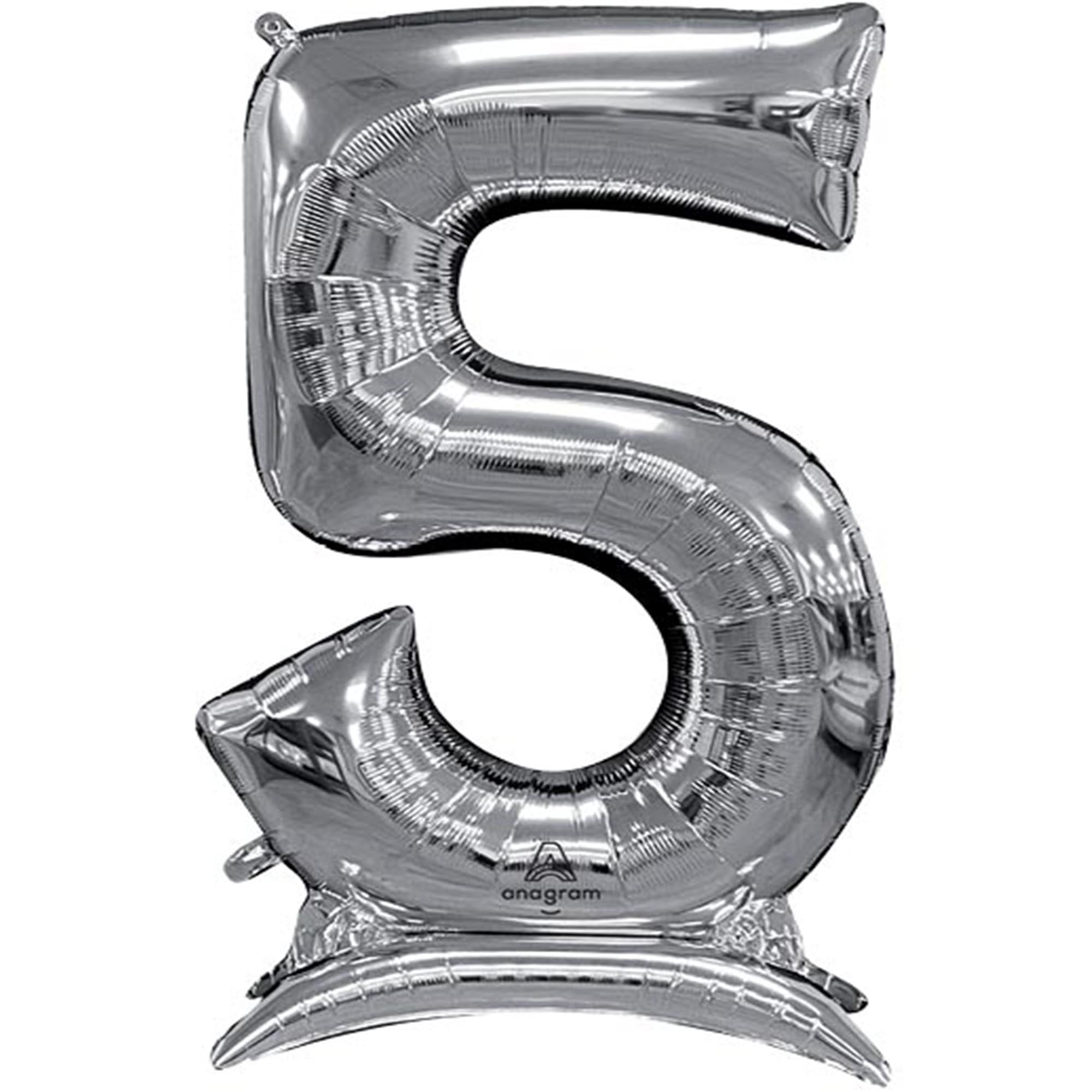 54 inch Stand-Up Numberz 5 - Silver (Air-Fill Only) Foil Mylar Balloon ...