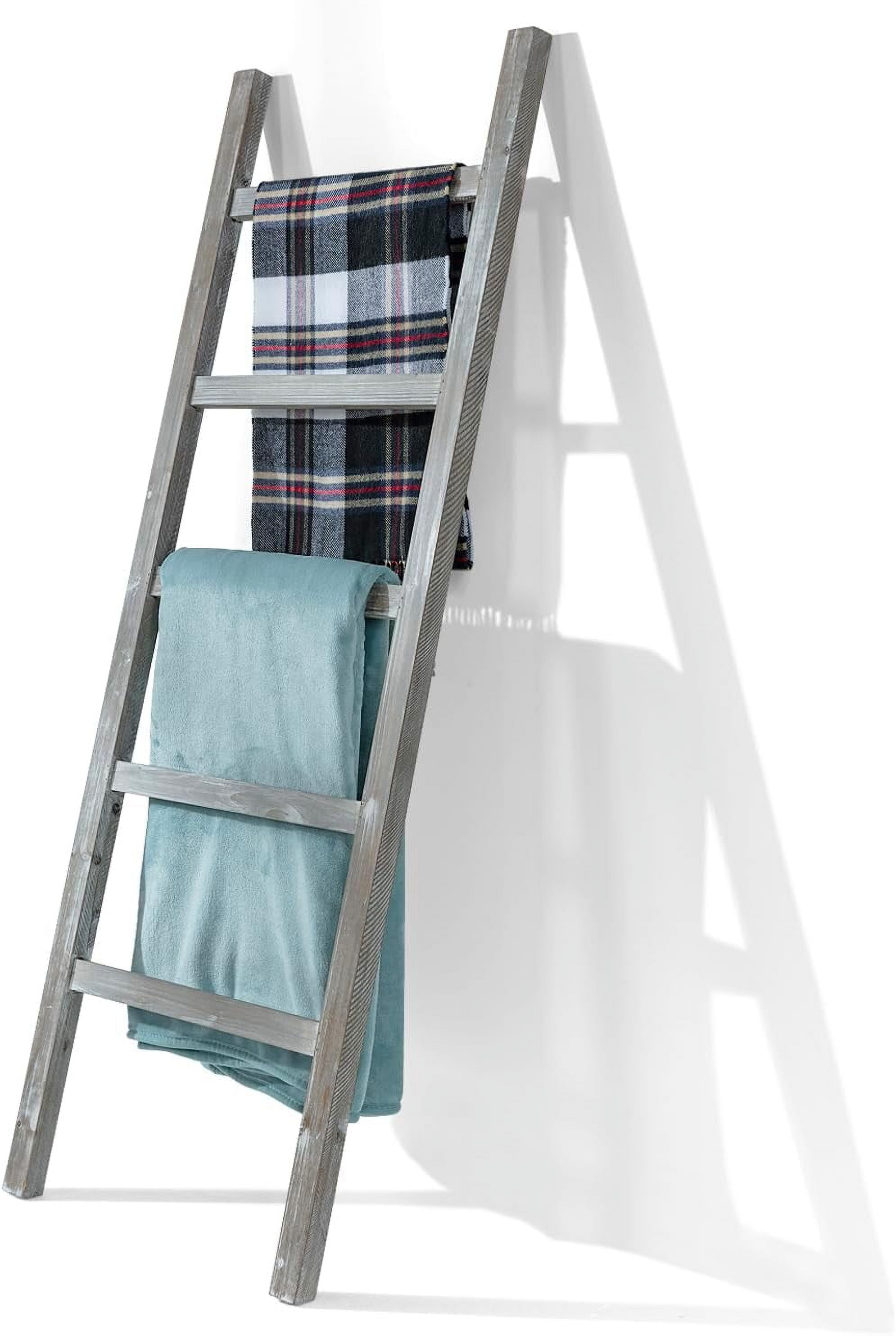 54 inch Tall Fully Assembled Wood Blanket Ladder, 5-Tier Wall Leaning ...