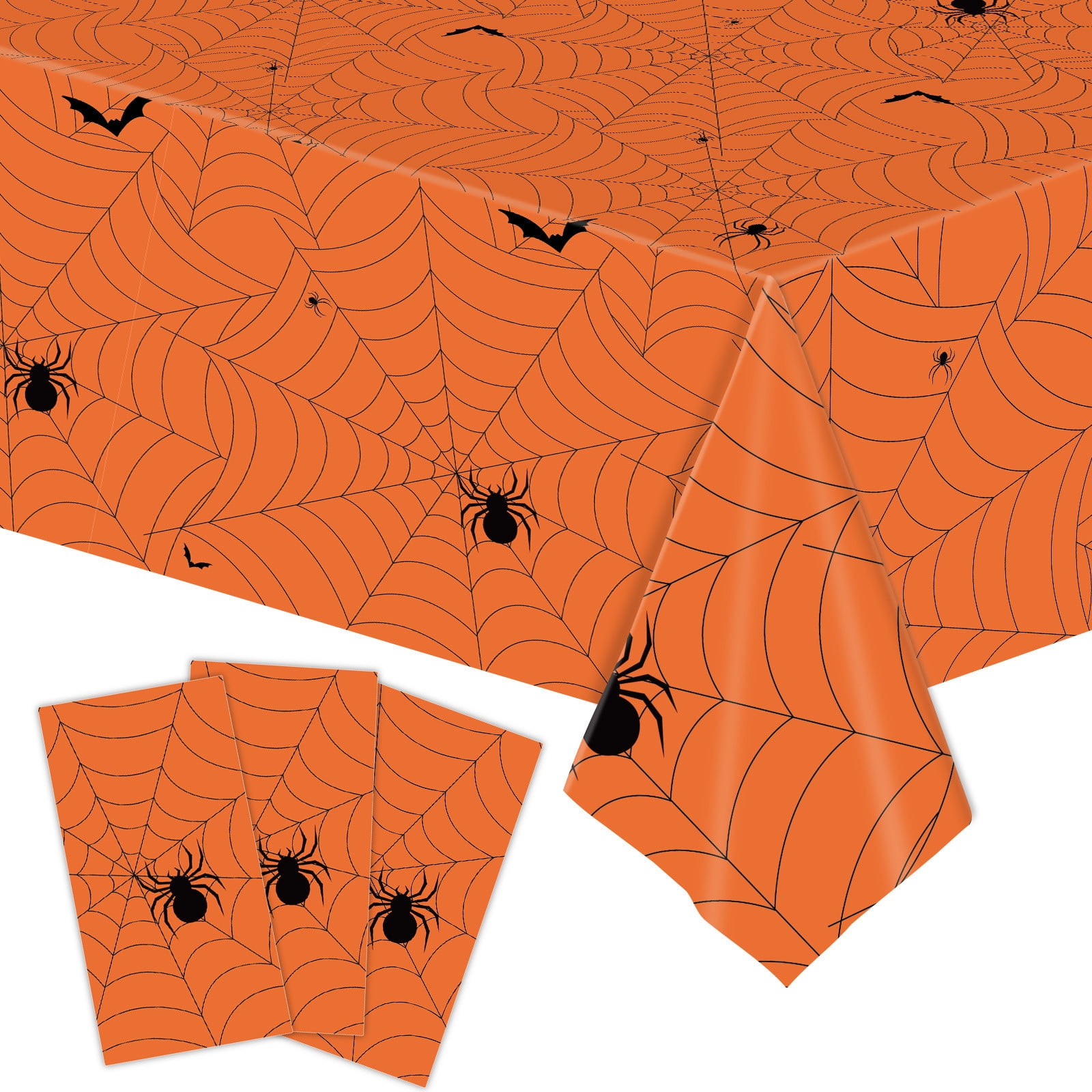 54 x 108 Inch Halloween Spider Web Plastic Tablecloth - Black and ...