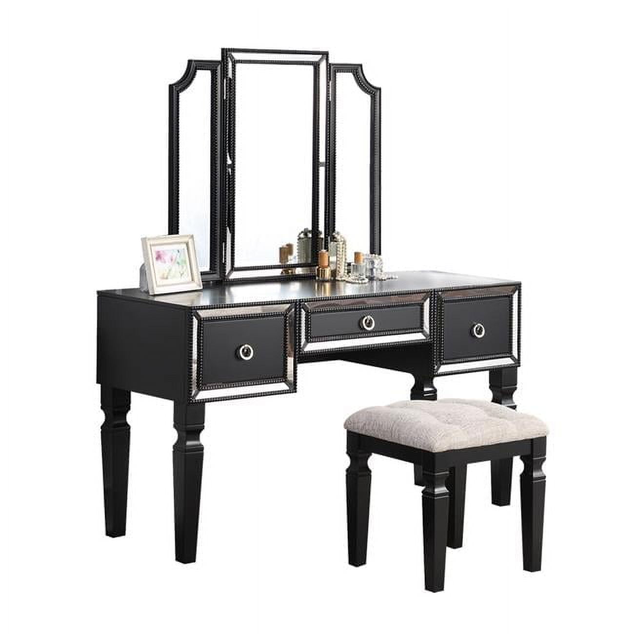 54 x 19 x 60 in. Wooden Makeup Vanity Set with Tri-fold Mirror & Stool ...