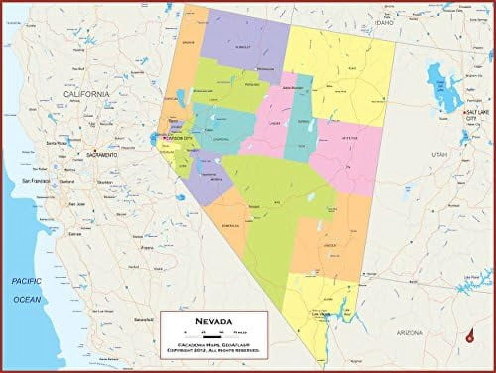54 x 41 Large Nevada State Wall Map Poster with Counties - Classroom ...