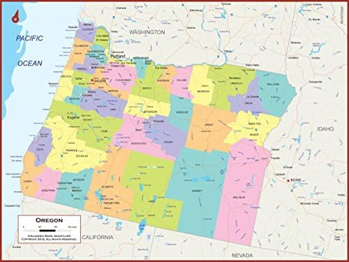 54 x 41 Large Oregon State Wall Map Poster with Counties - Classroom ...