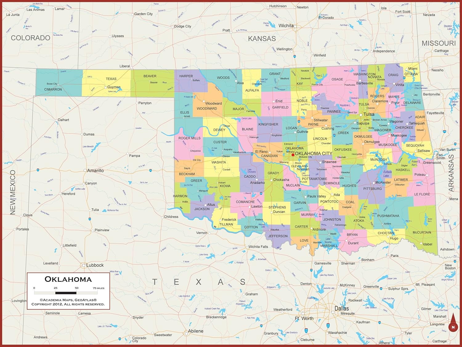 54 x 41 Large State Wall Map with Counties - Classroom Map with Durable ...