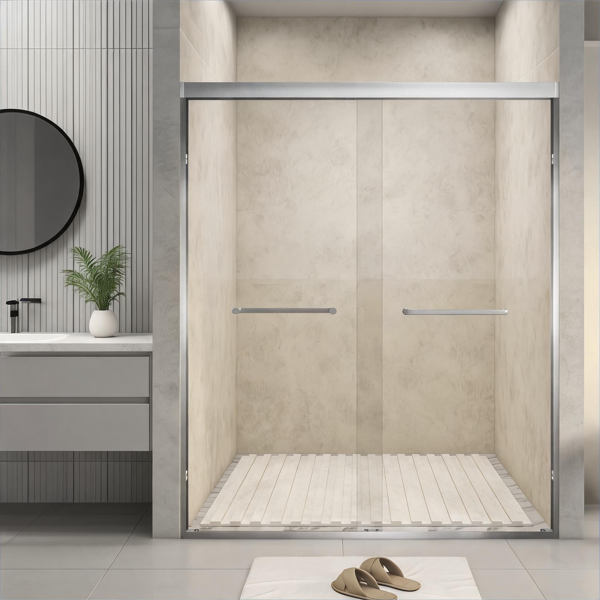 54 x 72 Inch Double Sliding Framed Shower Door Brushed Nickel Tempered ...