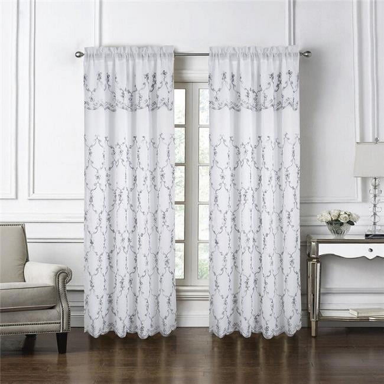 54 x 84 in. Fleur Embroidered Single Rod Pocket Curtain Panel with 18 ...