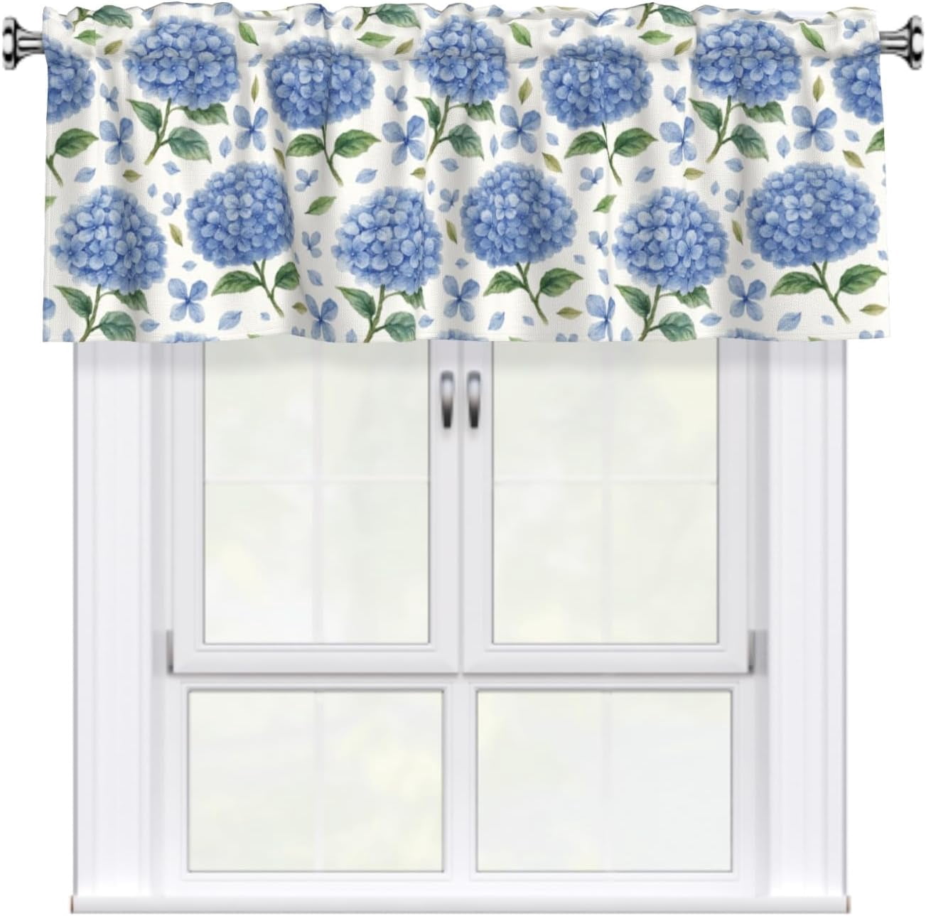54"x18" Hydrangea Flower Kitchen Valance for Window Spring Blue Floral ...