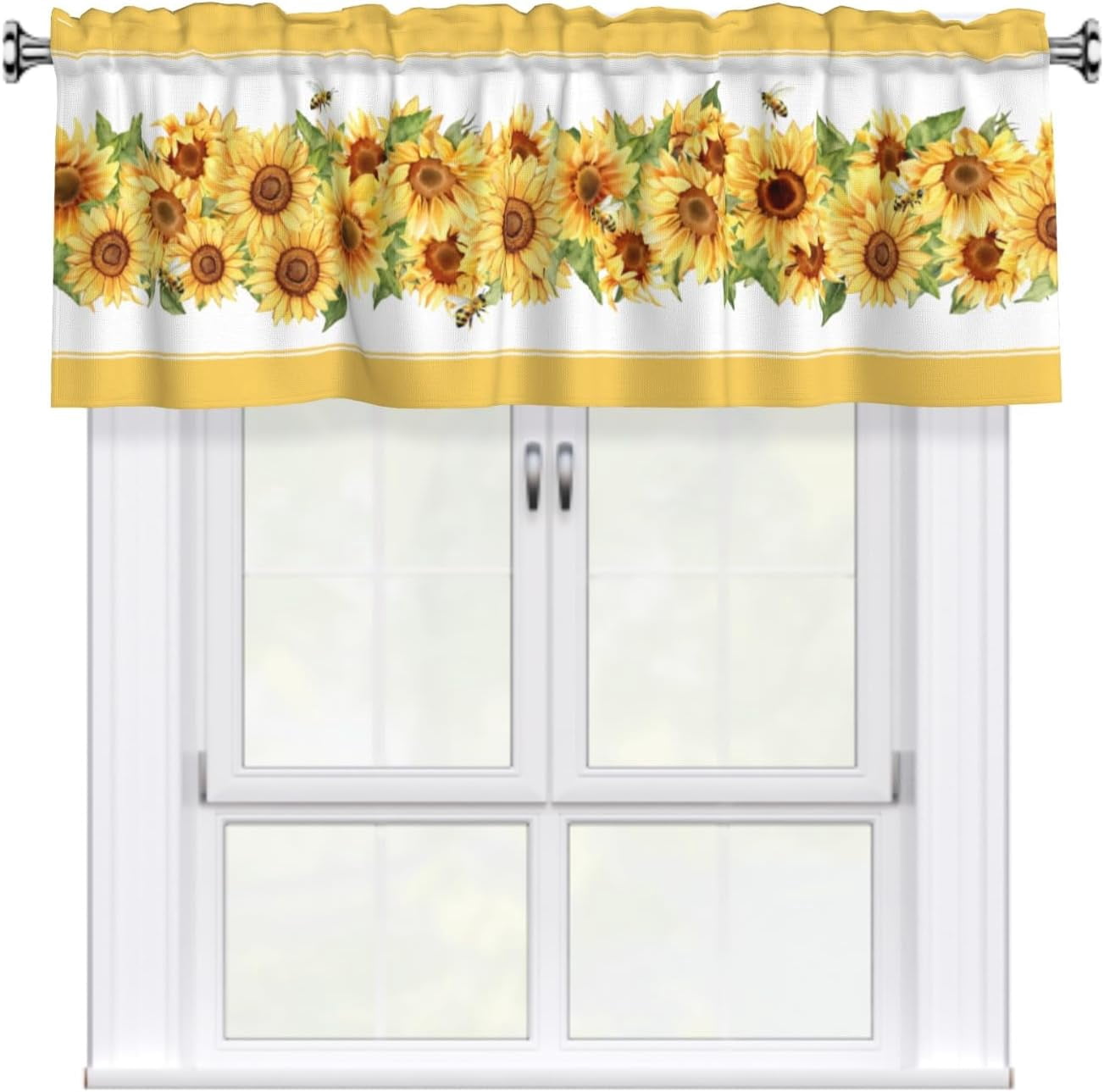 54"x18" Sunflower Bee Window Valances Sunshine Yellow Floral Kitchen ...