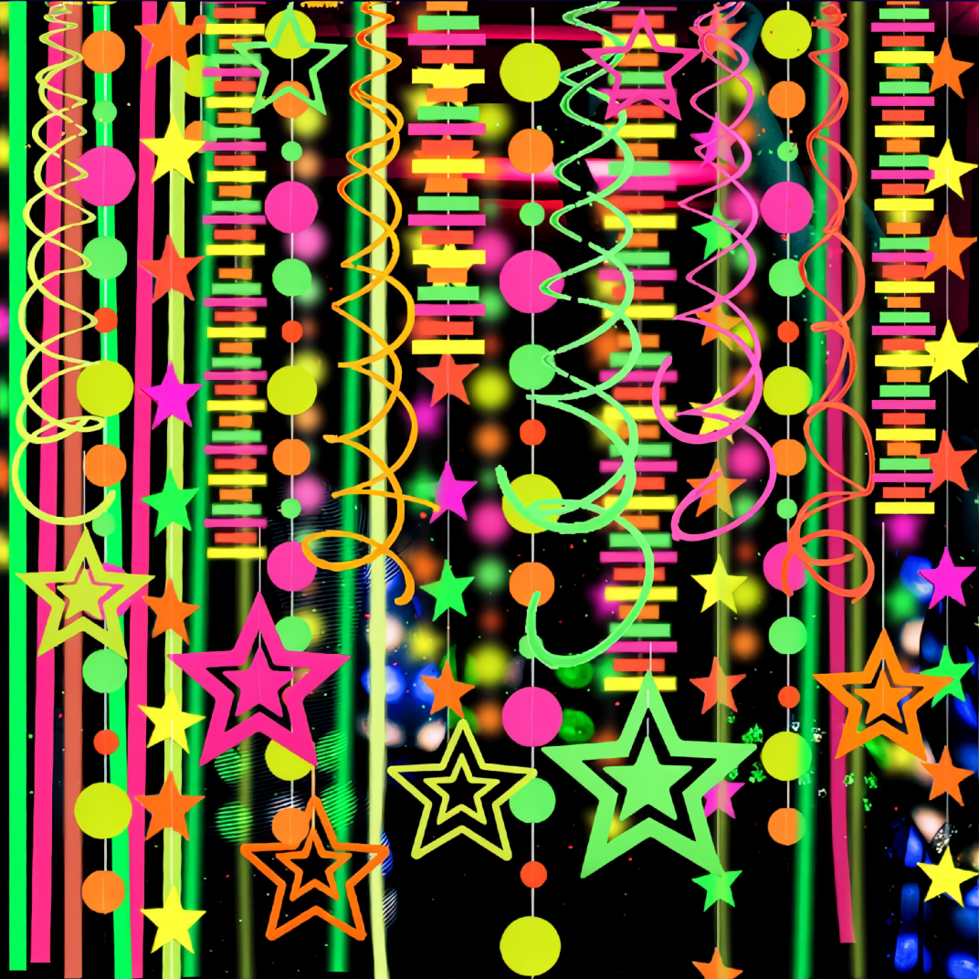 540 Ft Neon Blacklight Party Decoration Set, UV Reactive Streamers and ...